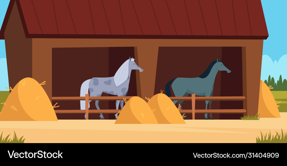 Horse Stable and Farm Scene Royalty Free Vector Image