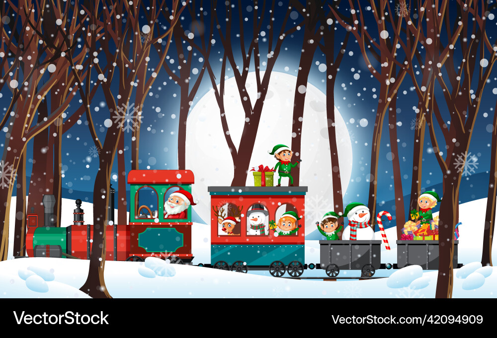 Santa riding on the train in winter Royalty Free Vector