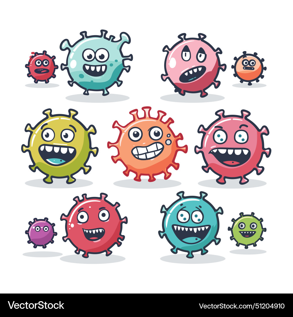 Cartoon virus characters diverse facial Royalty Free Vector