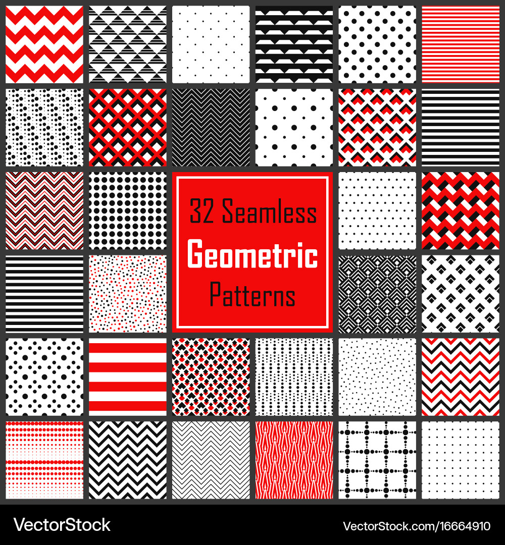 Geometric black white red patterns set Royalty Free Vector