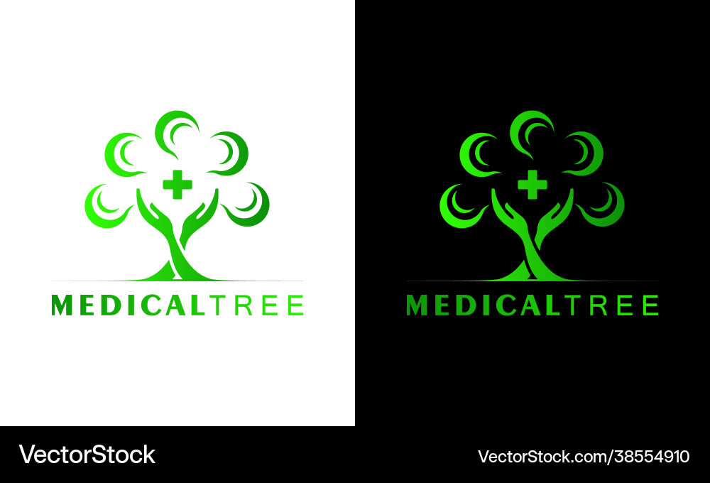 Natural hand leaf tree medical logo Royalty Free Vector