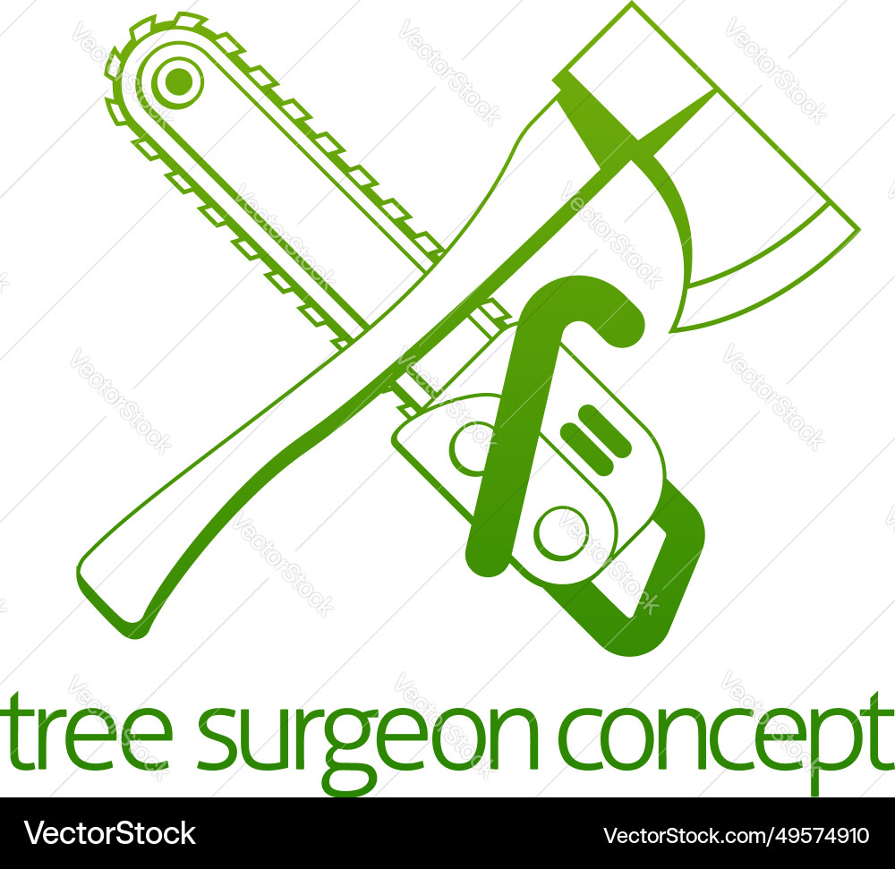 Tree surgeon axe and cainsaw concept Royalty Free Vector