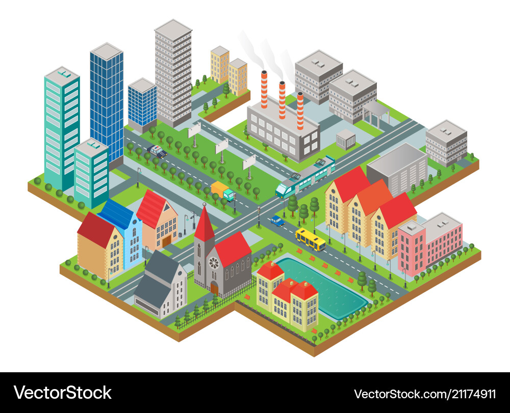 3d isometric three-dimensional modern city view Vector Image