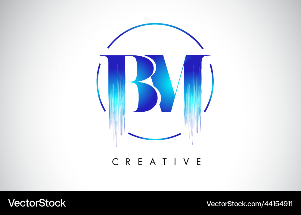 Bm brush stroke letter logo design blue paint Vector Image