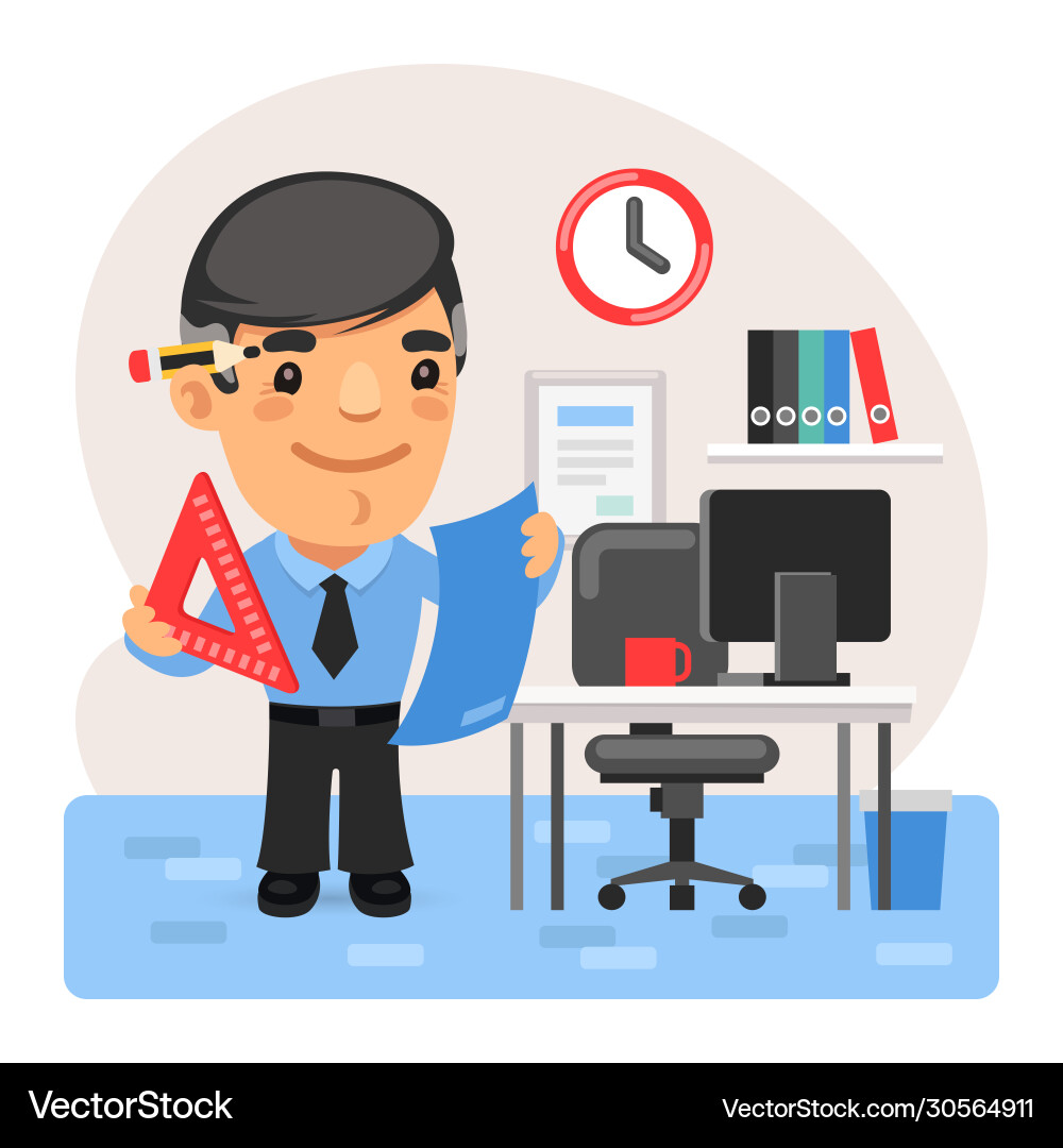 Cartoon engineer in office Royalty Free Vector Image