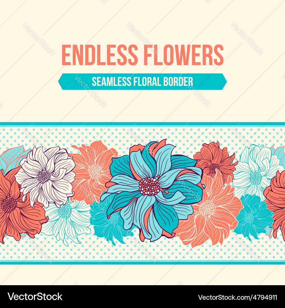 Dahlia Floral Border - Mint & Coral Royalty Free Vector