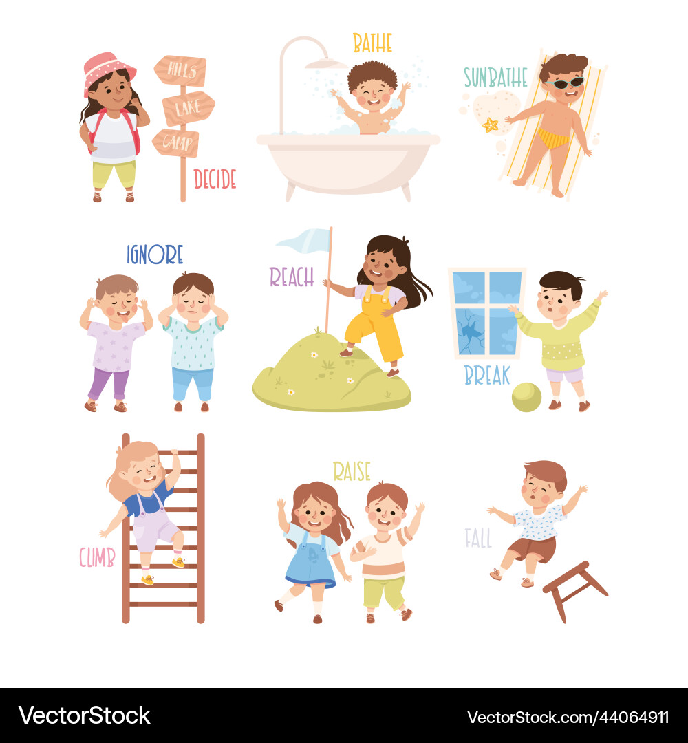 Kids Learning Verbs & Vocabulary Royalty Free Vector