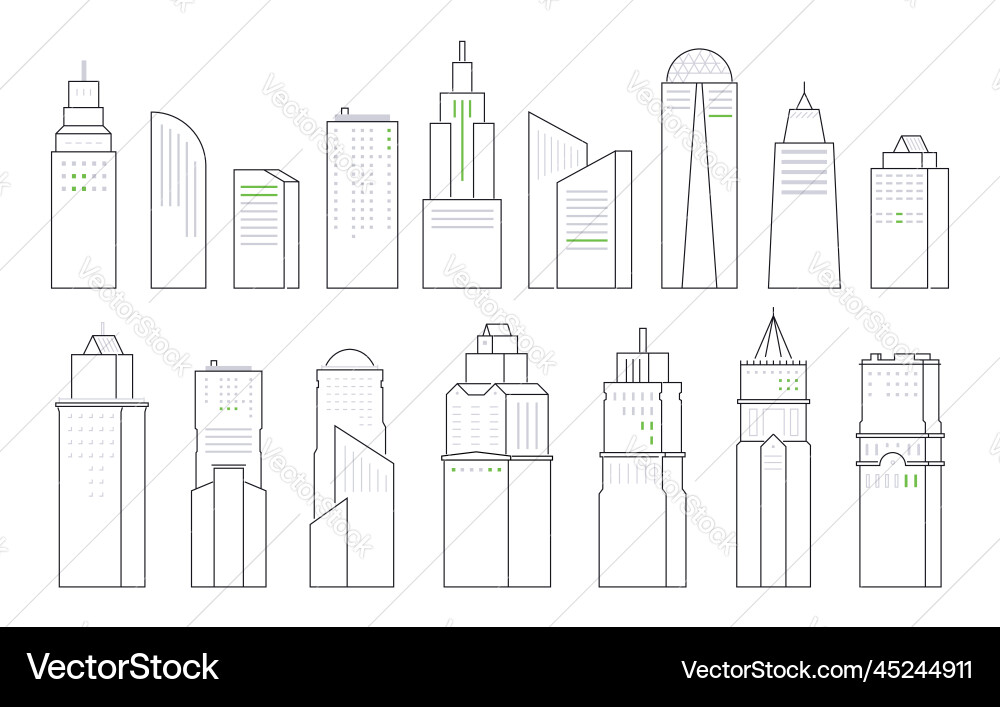 Modern architecture of houses - thin line design Vector Image