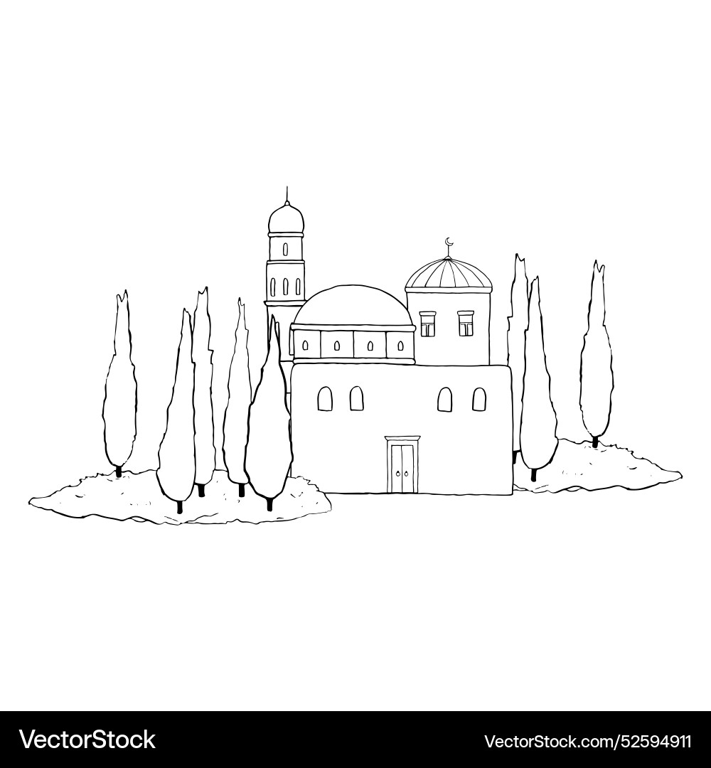 Mosque with trees landscape old town of jerusalem Vector Image