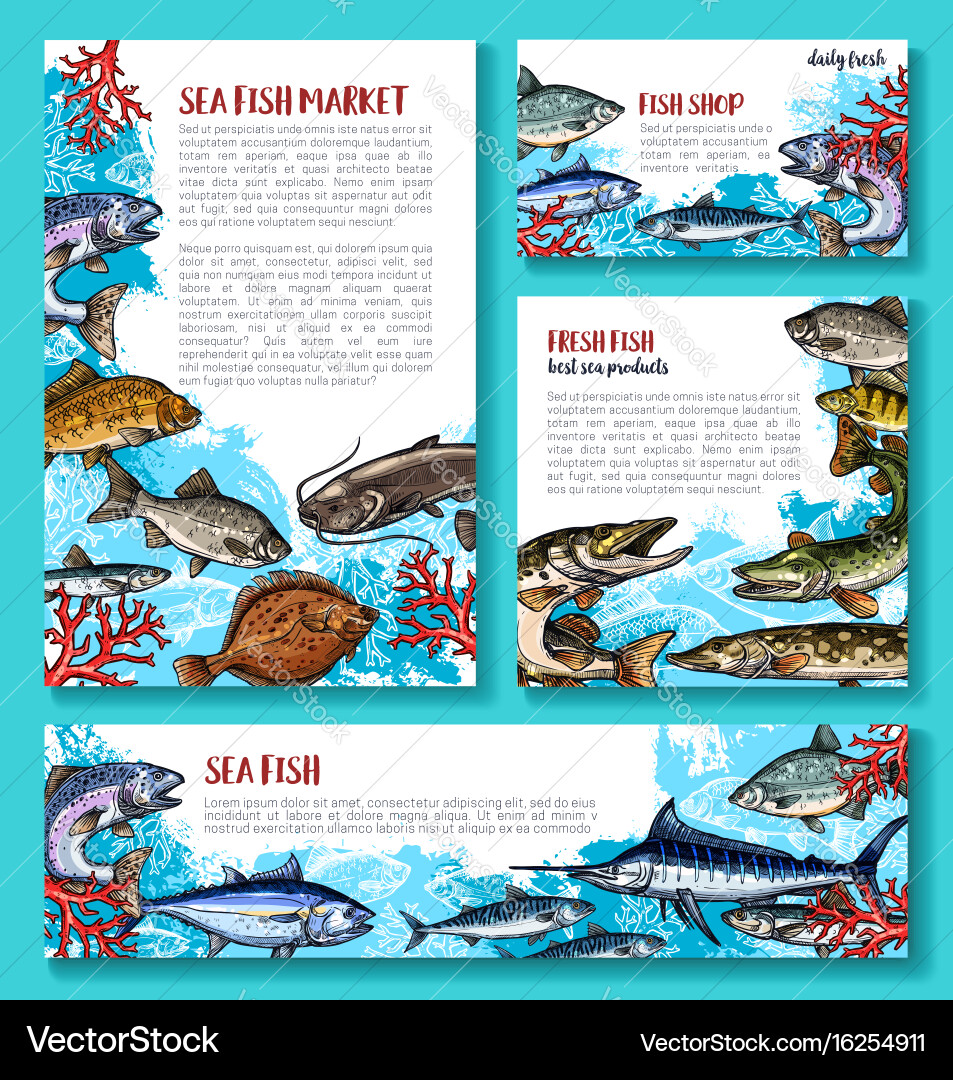 Template for fresh fish seafood market Royalty Free Vector