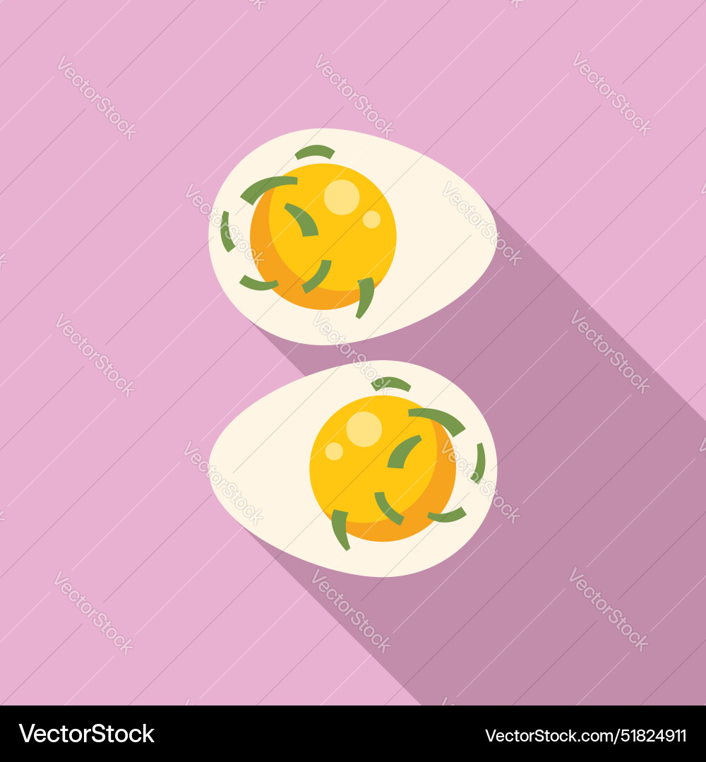 Two halves of a deviled egg garnished with chives Vector Image