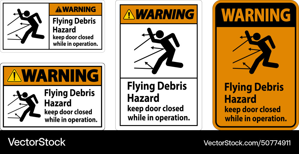 Warning sign indicating the risk of flying debris Vector Image
