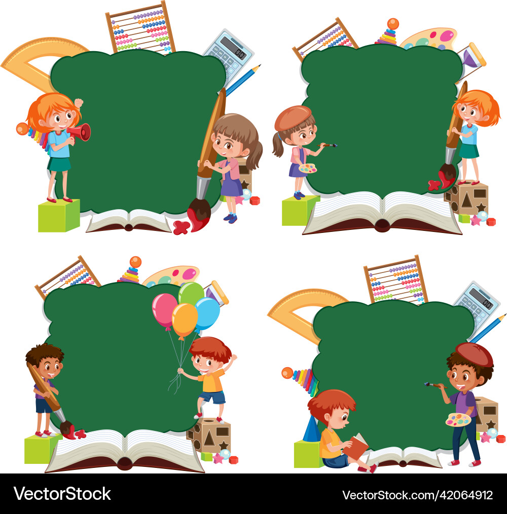 Border template with kids on white background Vector Image