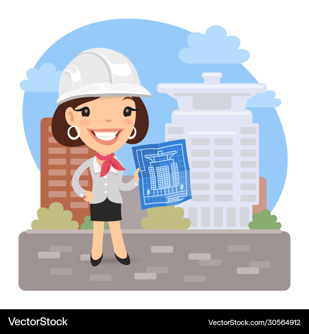 Cartoon architect with blueprint Royalty Free Vector Image