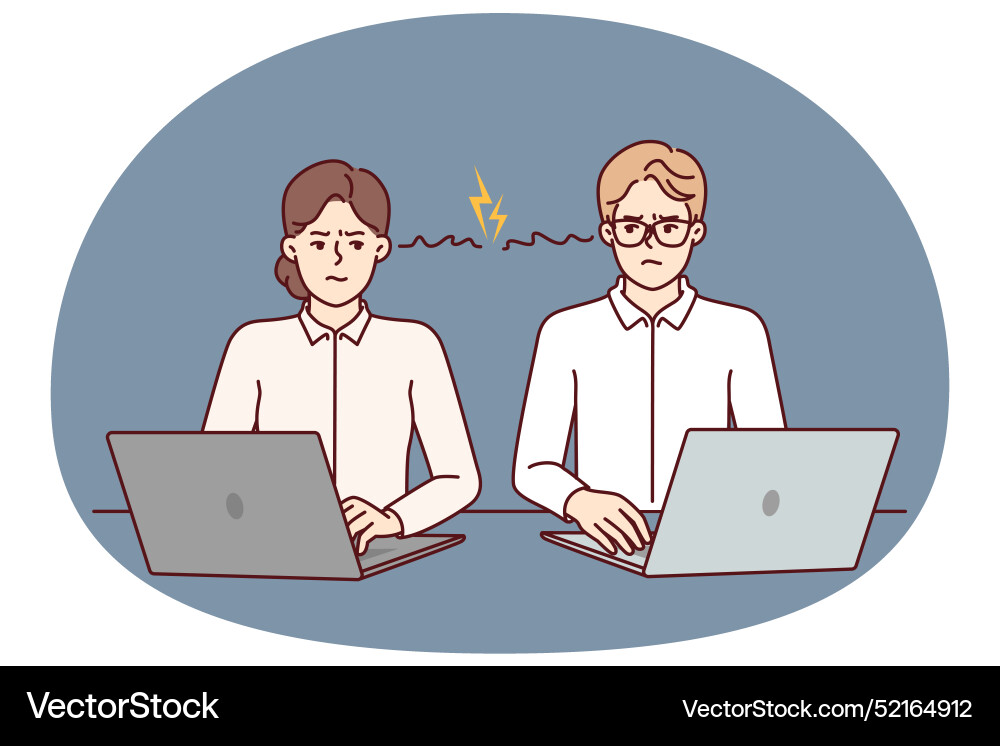 Colleagues with laptops angry at partner after Vector Image