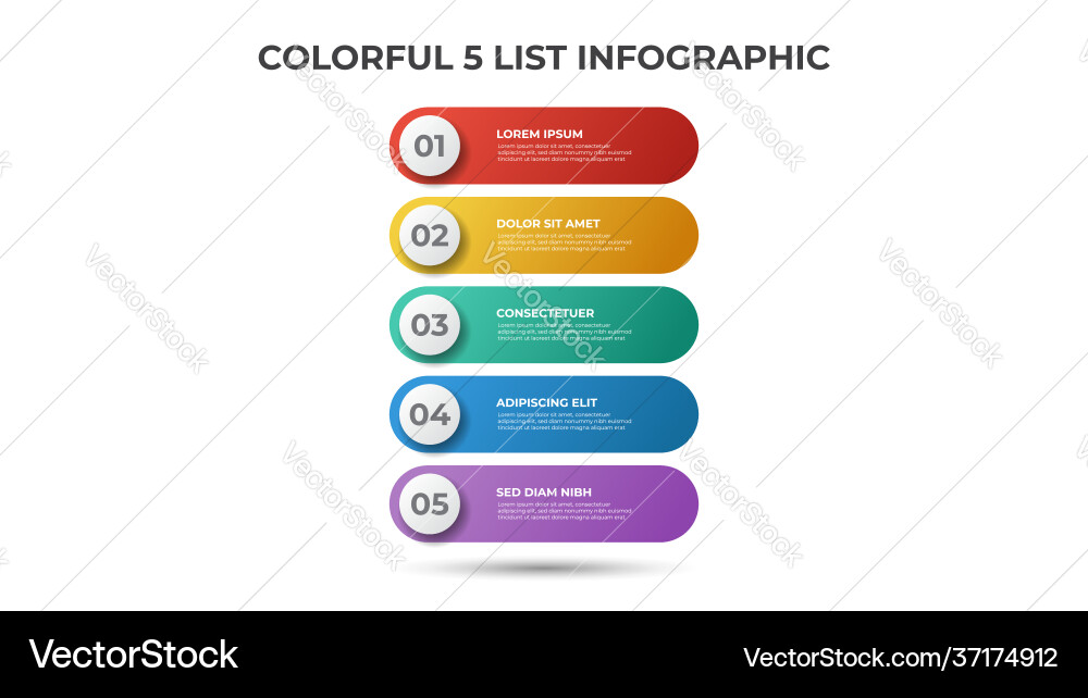 Colorful 5 points list diagram infographic Vector Image
