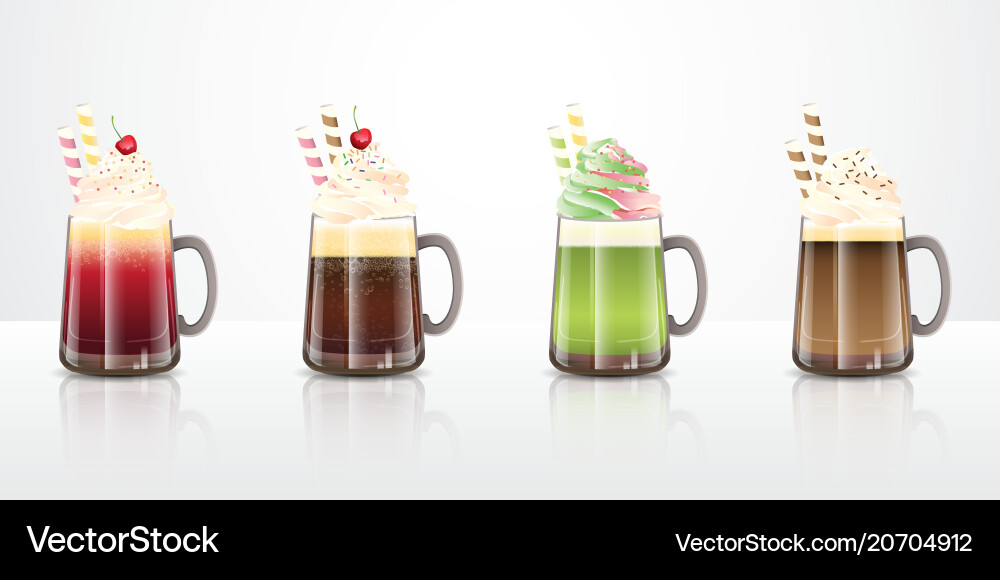 Ice cream float drinks recipes Royalty Free Vector Image