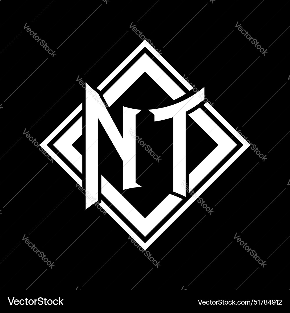 Nt letter logo abstract shield shape with square Vector Image