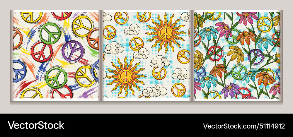Seamless summer patterns with sun peace sign Vector Image
