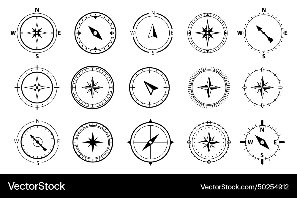 Vintage compasses with arrows and sides Royalty Free Vector