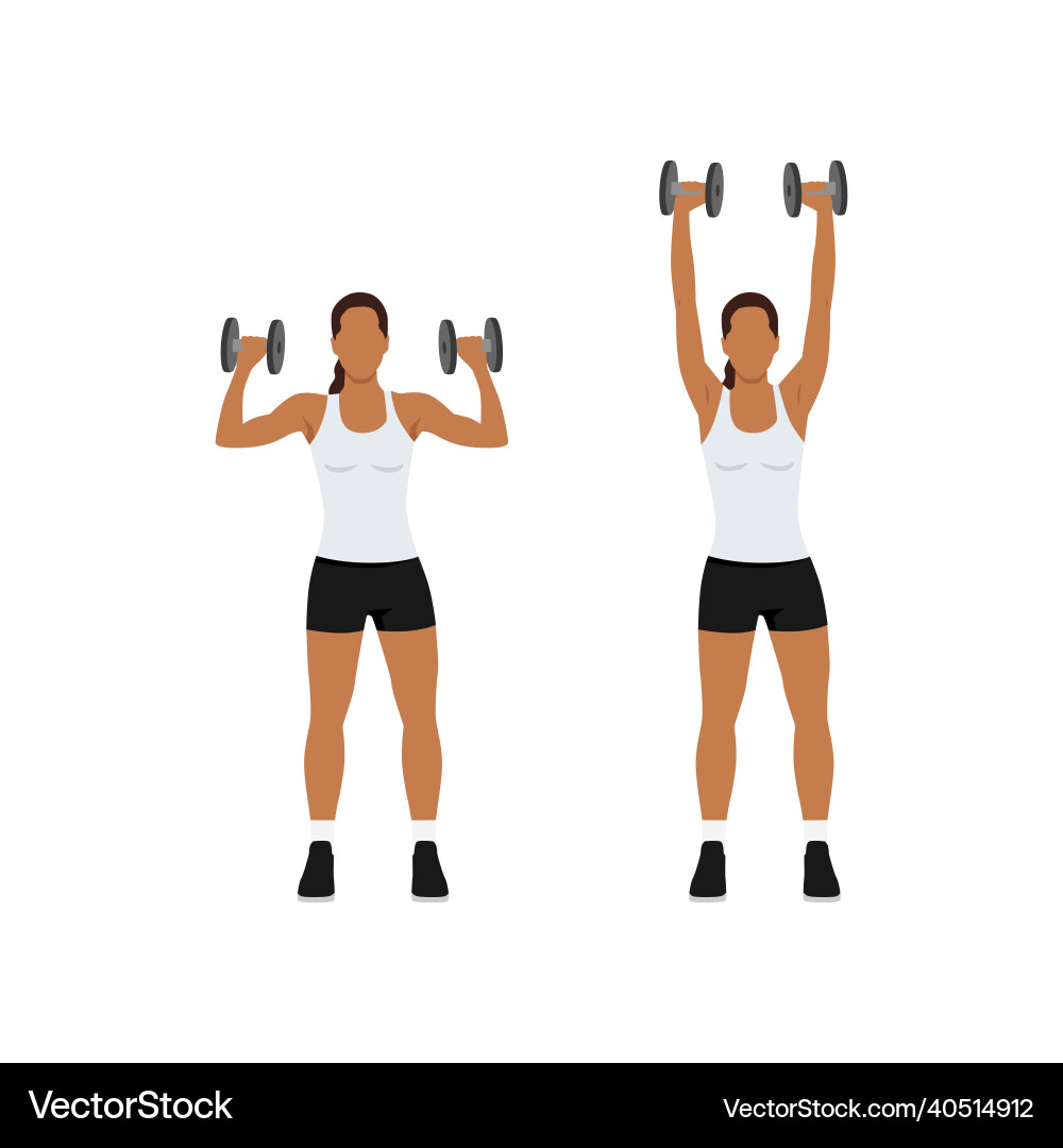 Woman Performing Dumbbell Shoulder Press Vector Image