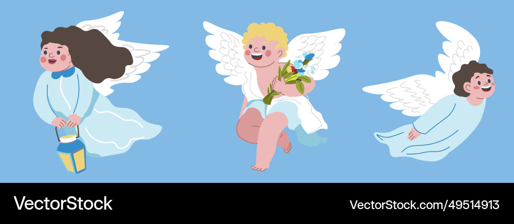 Angels with wings and flowers angelic creatures Vector Image