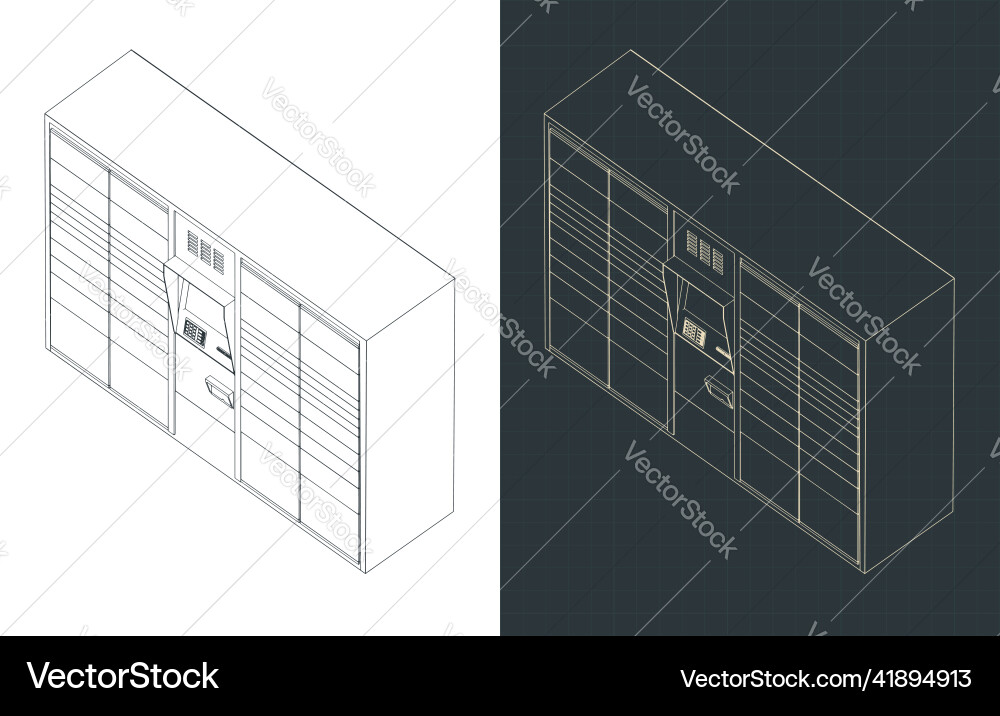 Automated parcel terminal isometric drawings Vector Image