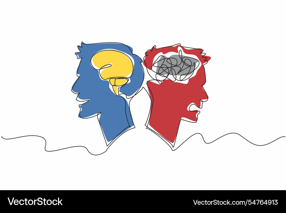 Continuous one line drawing two heads Royalty Free Vector
