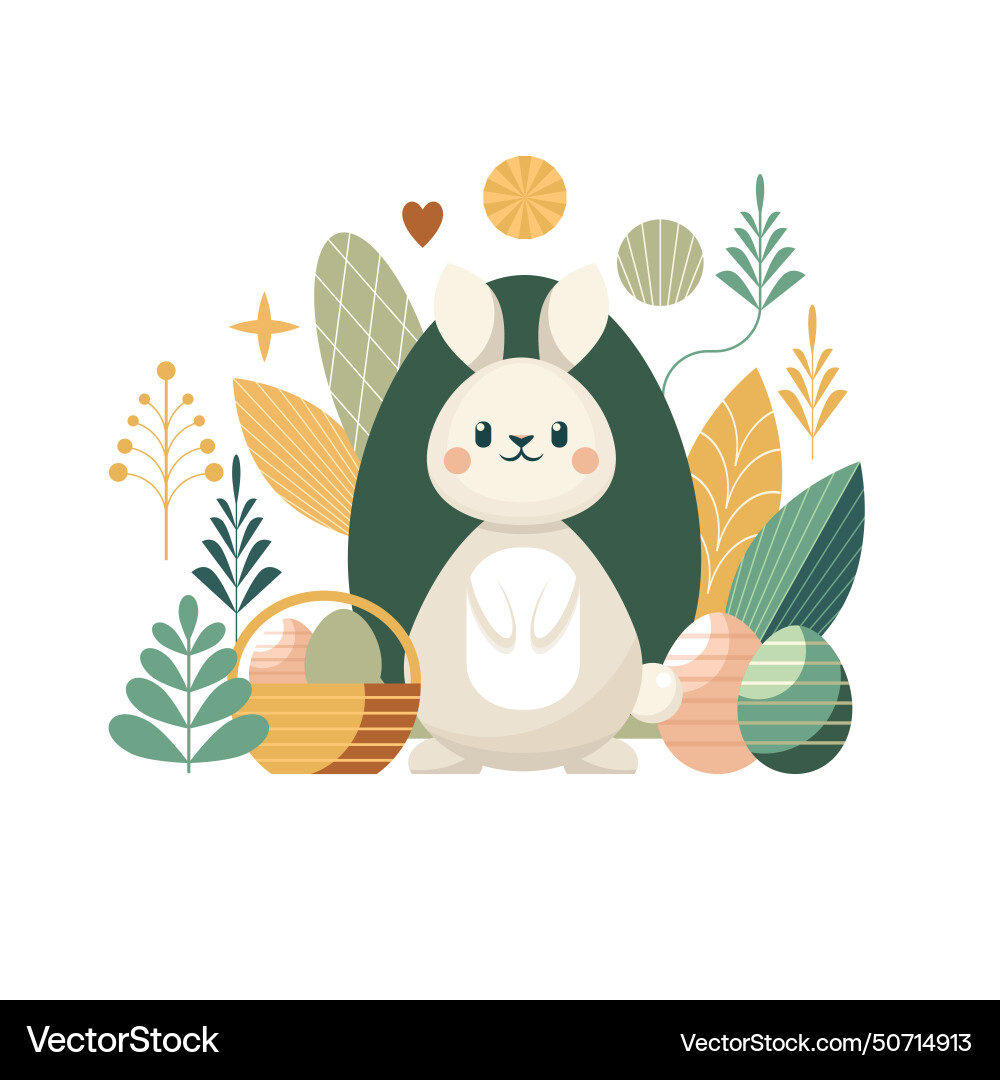 Cute easter bunny basket and easter eggs Vector Image