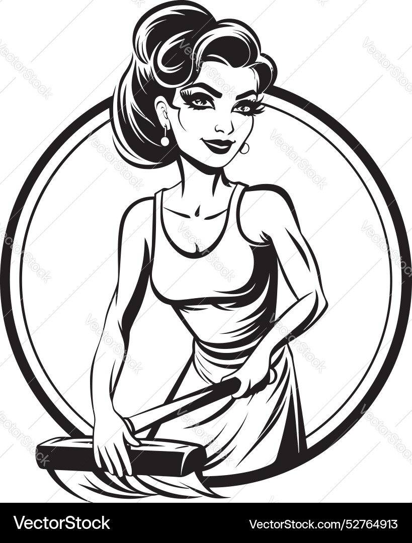 Domestic diva mopping lady logo design sparkling Vector Image