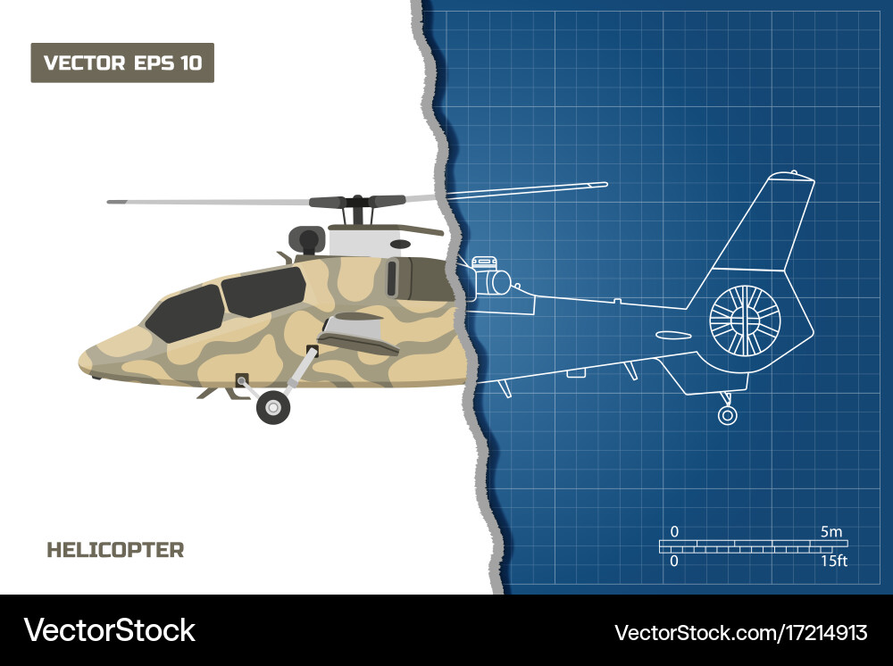 Engineering blueprint of military helicopter Vector Image