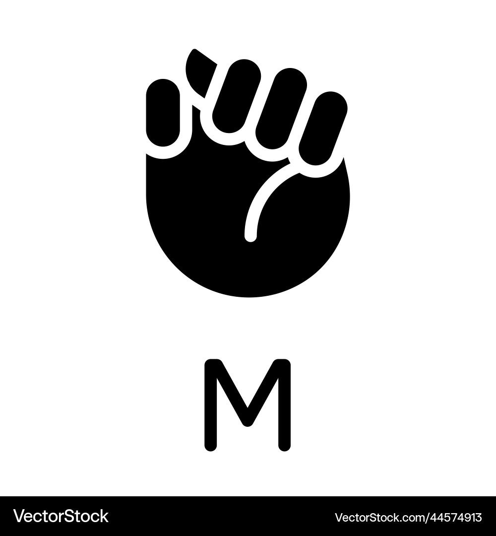 Letter m in american sign language black glyph Vector Image