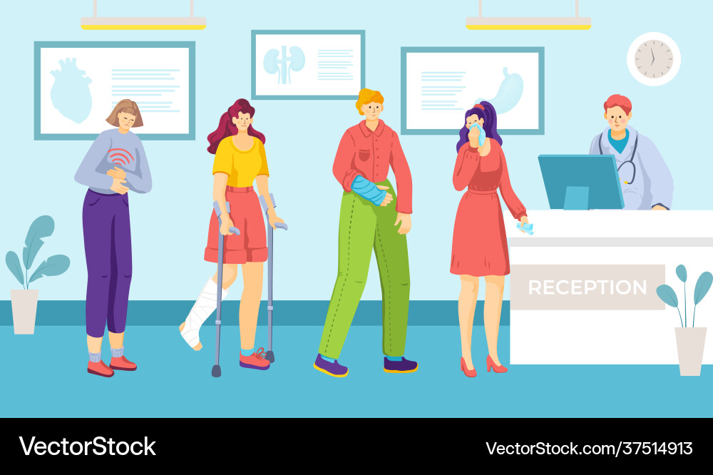 Medical Clinic Reception Queue Royalty Free Vector Image