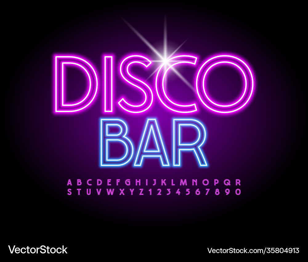 Neon banner disco bar illuminated led alphabet Vector Image