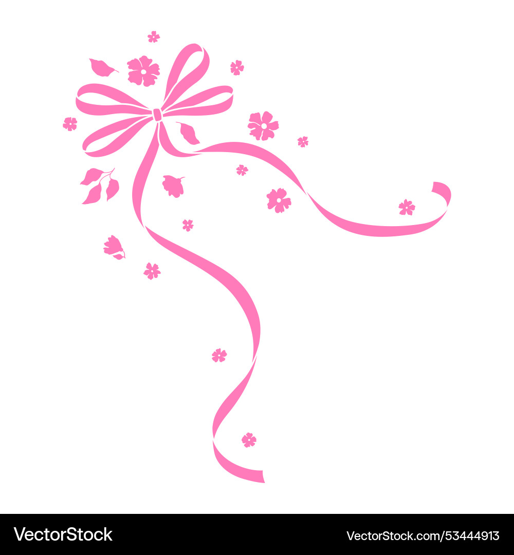 Ribbon with bow and flowers beautiful decorative Vector Image