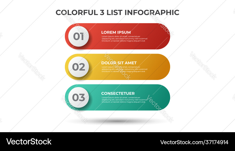 Colorful 3 points list diagram infographic Vector Image