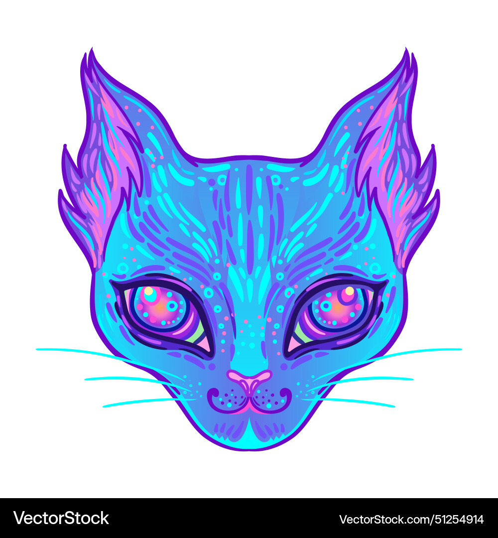 Cute cosmic cat face galaxy tattoo design Vector Image
