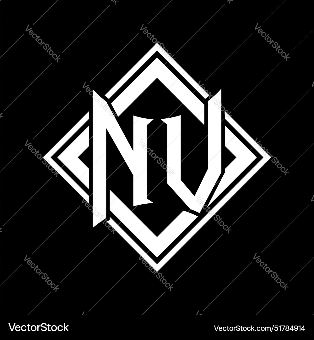 Nv letter logo abstract shield shape with square Vector Image
