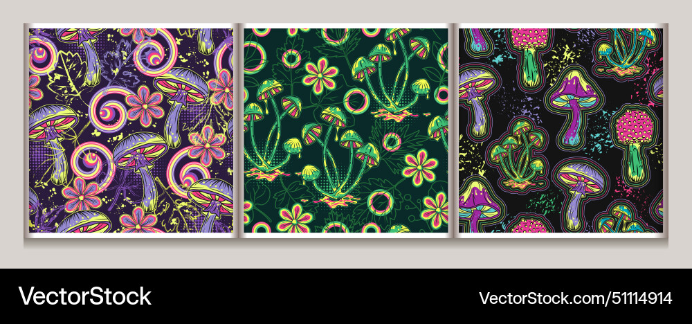Patterns with fantasy psychedelic mushrooms Vector Image