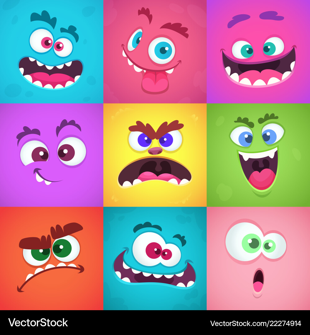 Scary Monster Faces - Halloween Emotions Vector Image