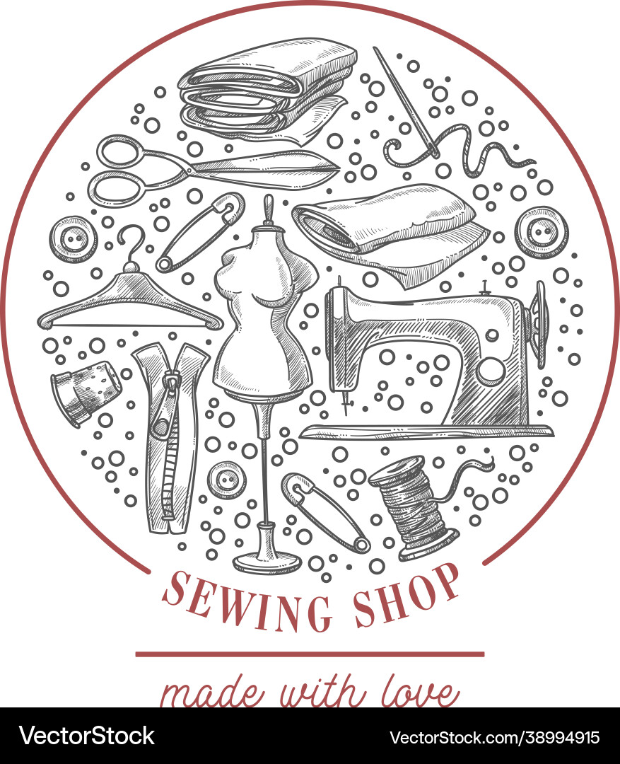 Sewing shop monochrome emblem atelier Royalty Free Vector