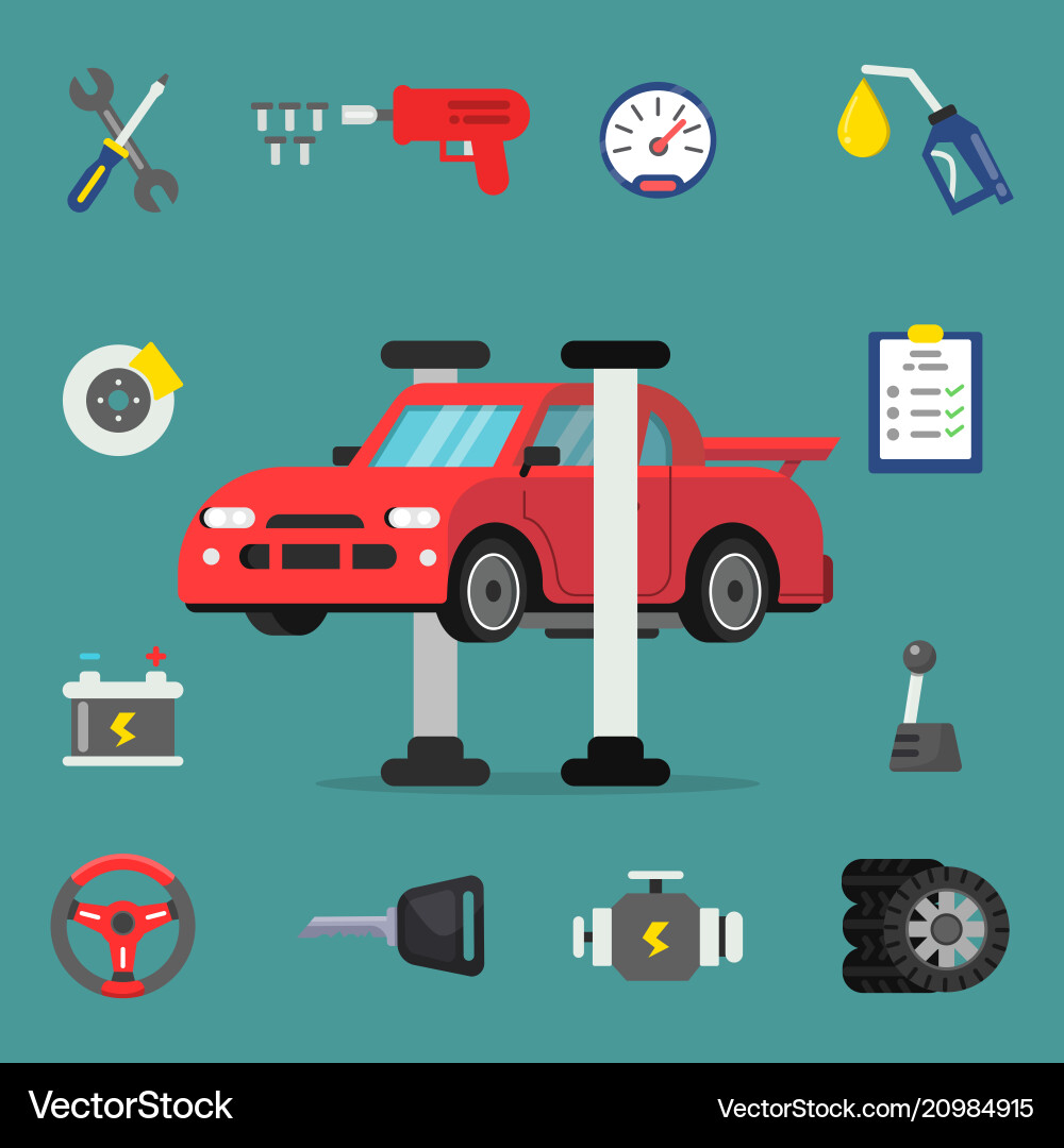 Various details for car service flat Royalty Free Vector