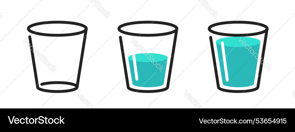 Water glass cup icon full half and empty stroke Vector Image