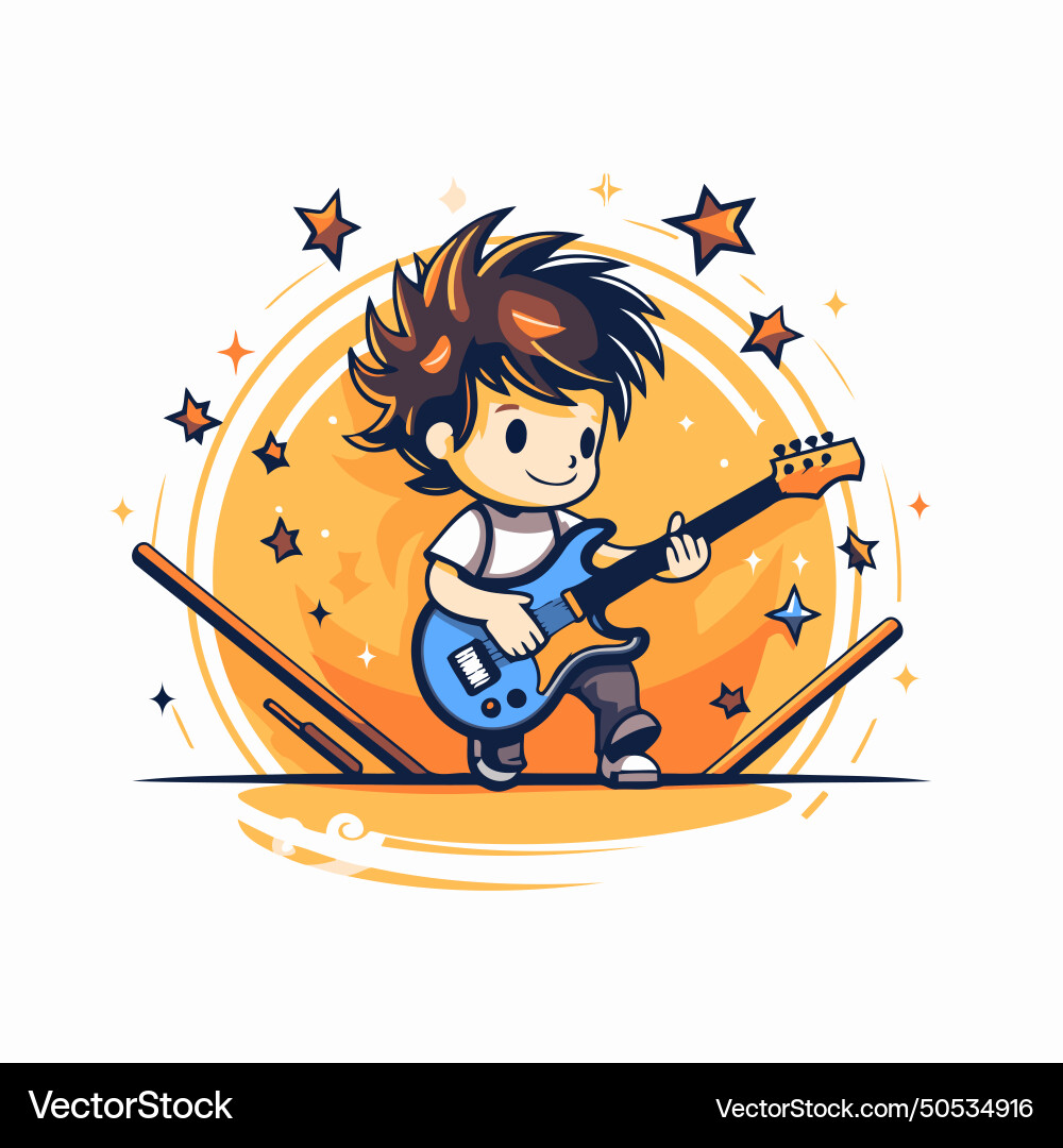 Boy playing electric guitar cute cartoon Vector Image