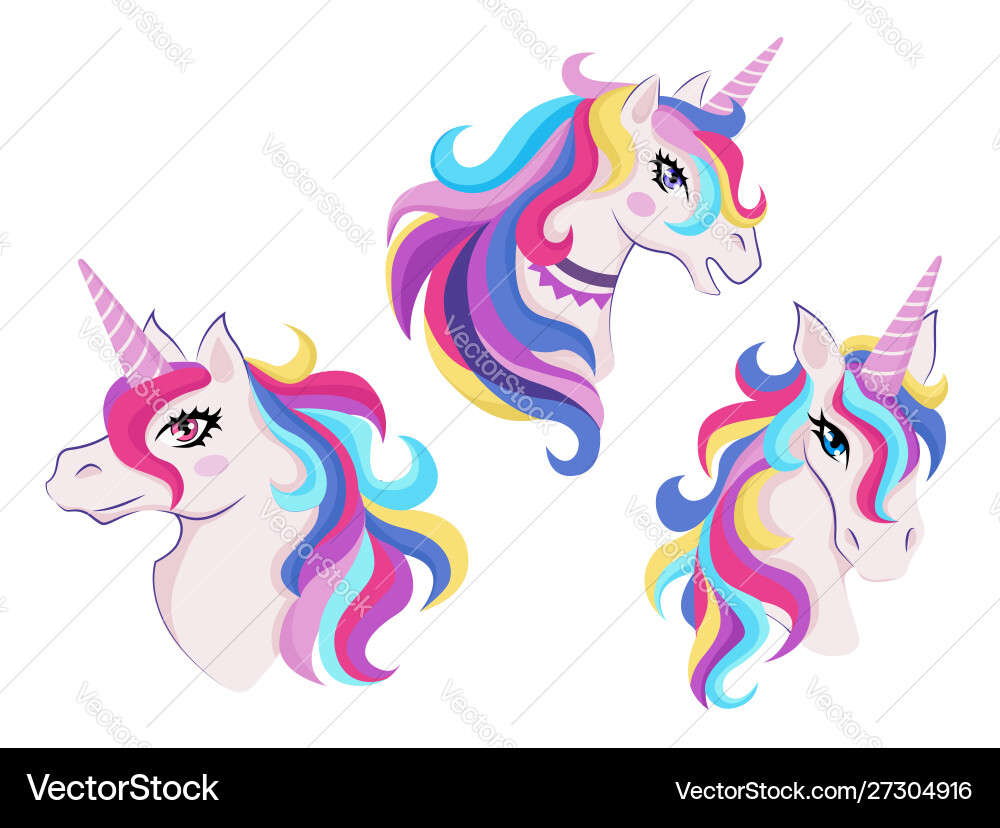 Colorful Unicorns Icon Set Royalty Free Vector Image