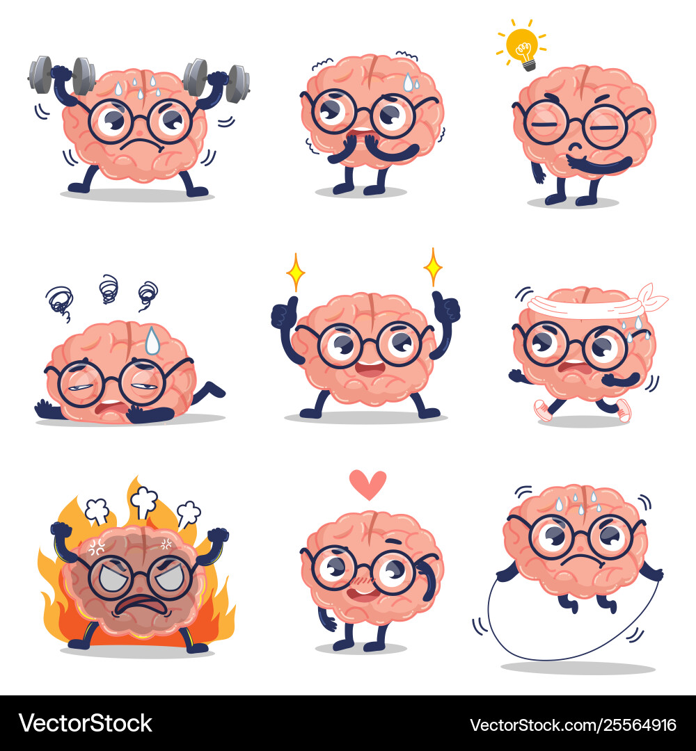 Funny brain cute training and many action Vector Image