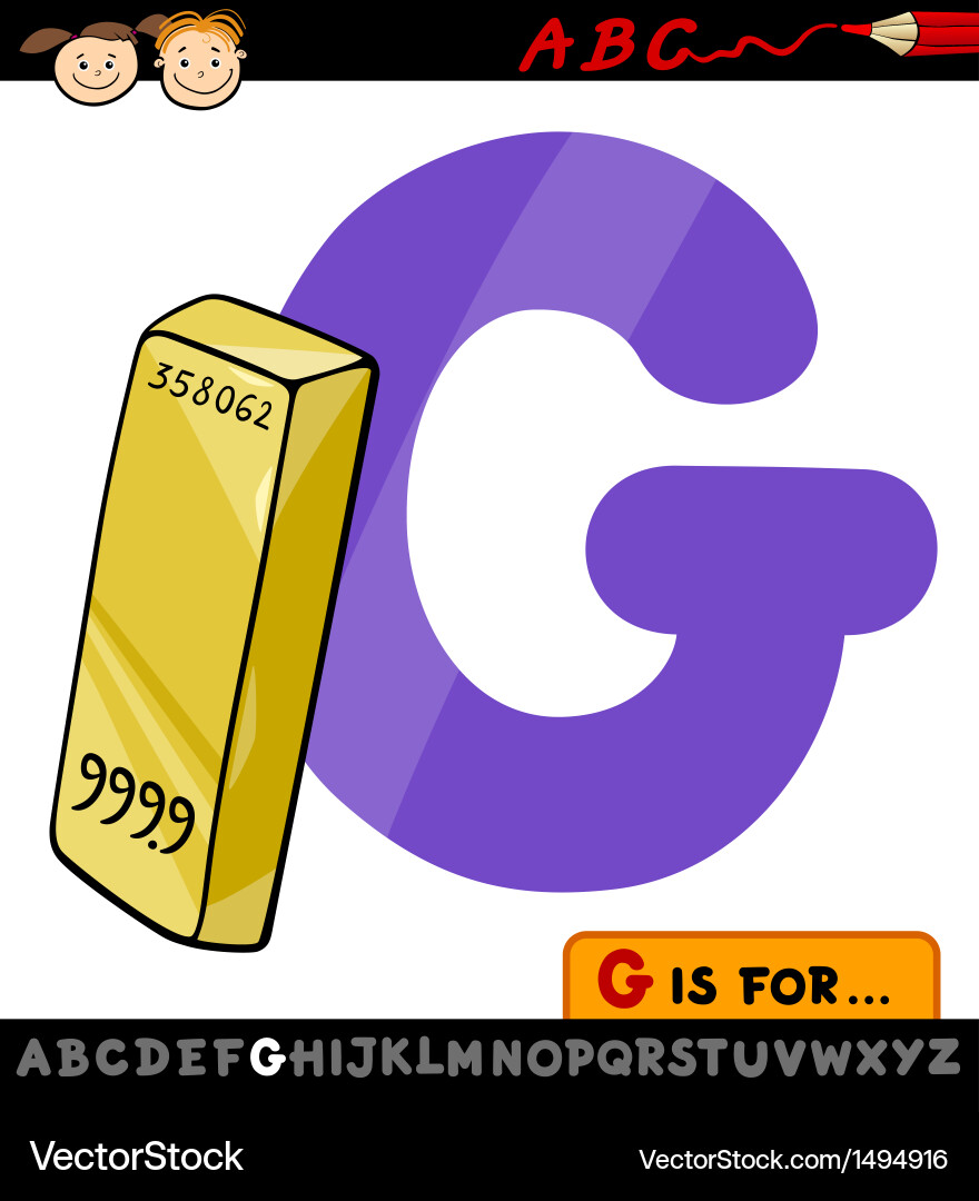Letter g with gold cartoon Royalty Free Vector Image