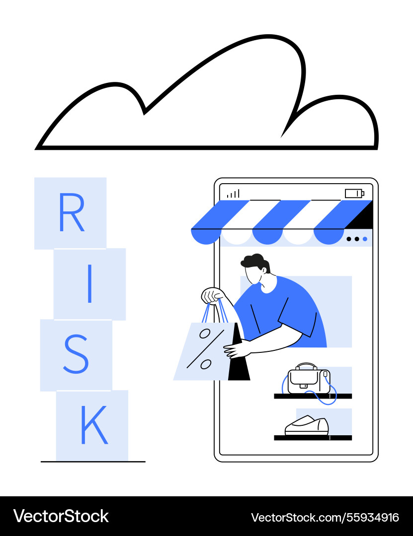 Online shopping risks concept with shopper Vector Image