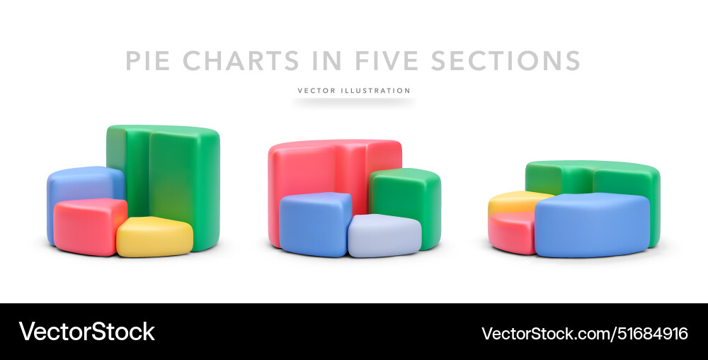 Set of realistic colour pie charts in five Vector Image
