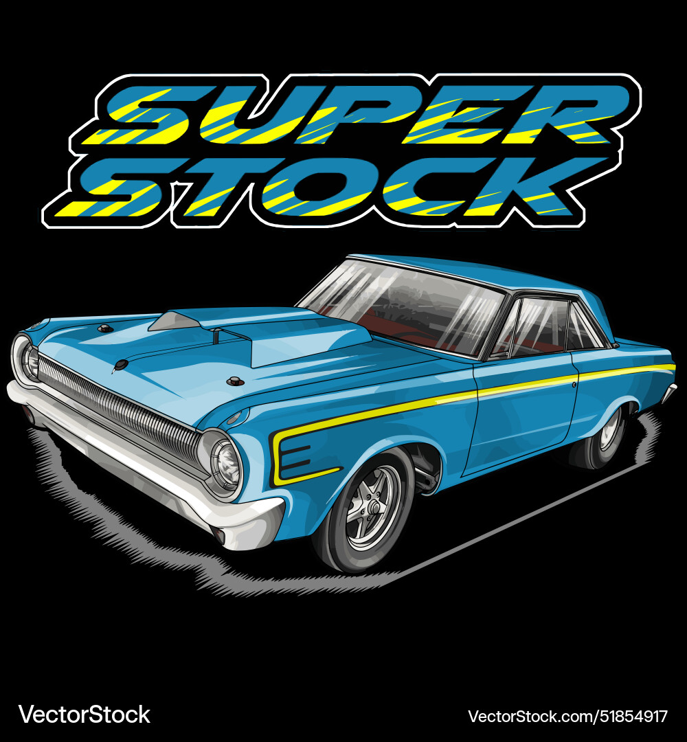 Blue drag racing car with yellow strip Royalty Free Vector